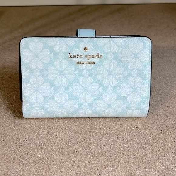 kate spade | Bags | Nwt Kate Spade Spade Flower Pvc Wallet Blue Glow ...